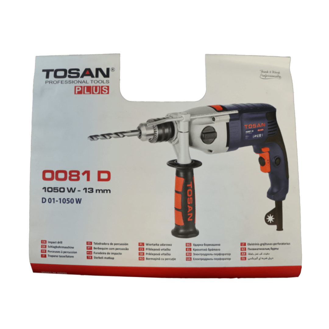 دریل چکشی گیربکسی 13 میلی‌متر 1050 وات آچاری سری پلاس توسن مدل 0081D - ابزار سفیر