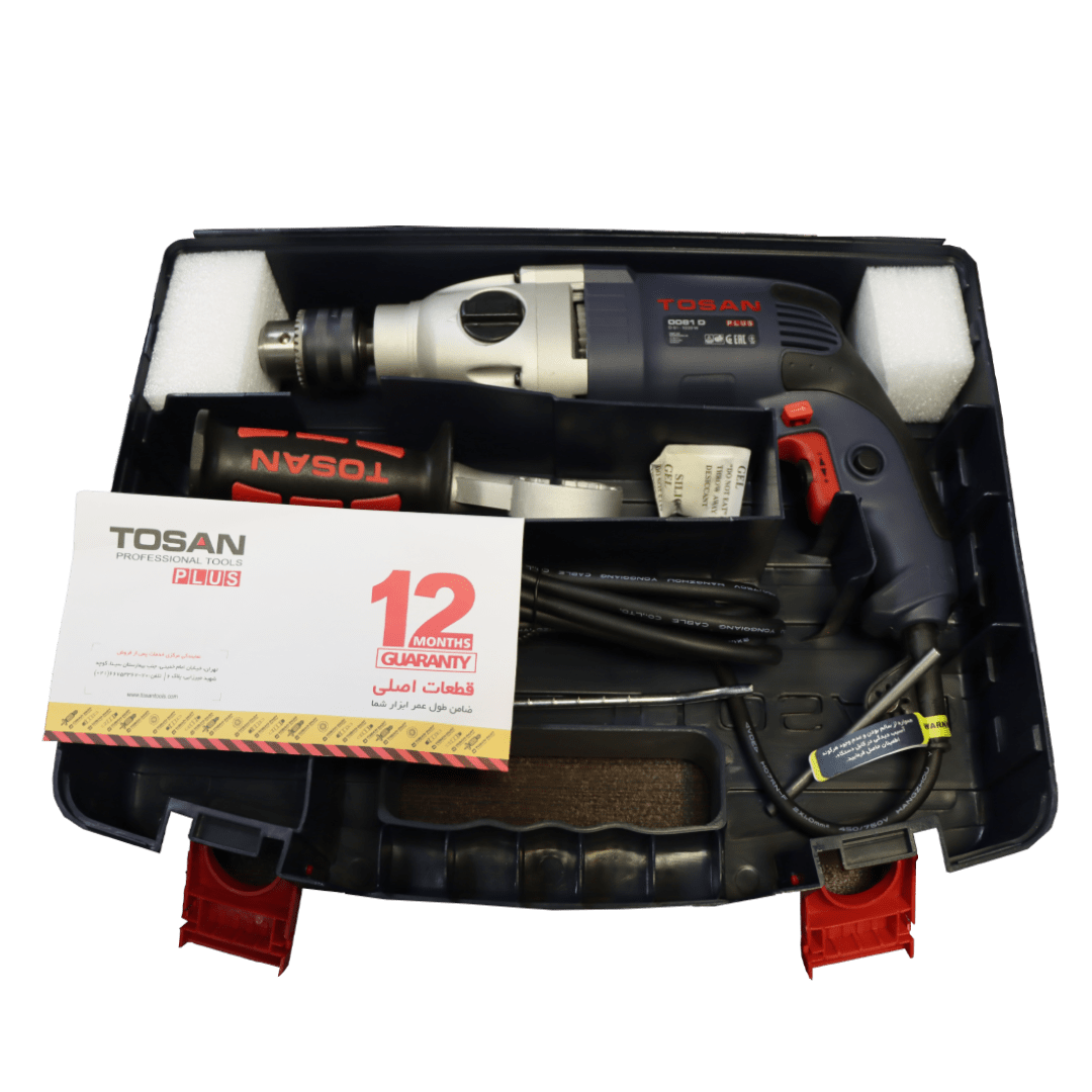 دریل چکشی گیربکسی 13 میلی‌متر 1050 وات آچاری سری پلاس توسن مدل 0081D - ابزار سفیر